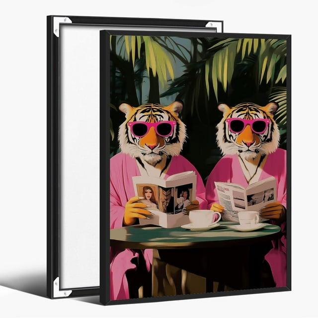 AVOI Funny Tiger Wall Art,Trendy Tigers in Pink Robes Reading Magazines ...