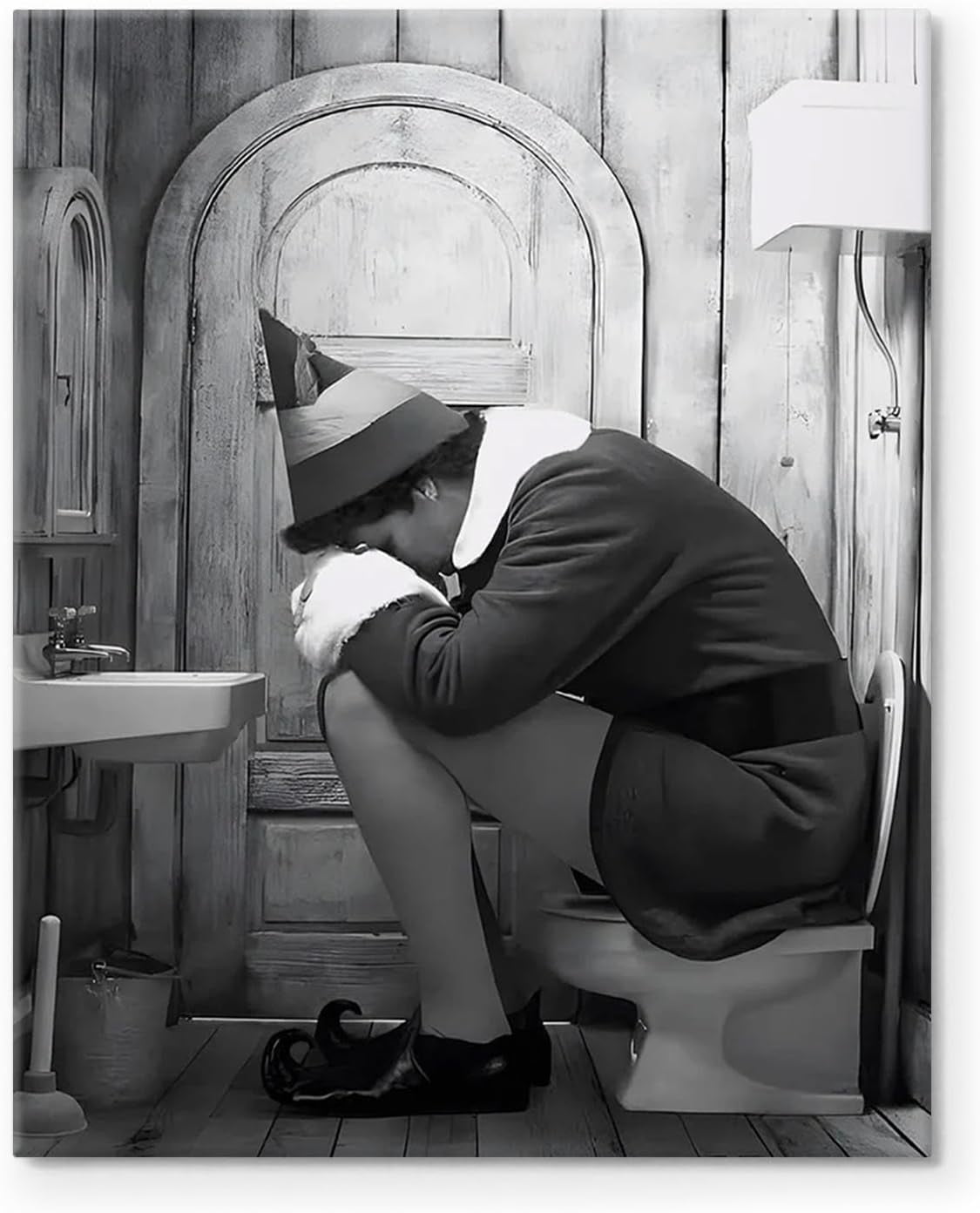 AVOI Funny Unframed Canvas Wall Art Bathroom Decor Black and White ...