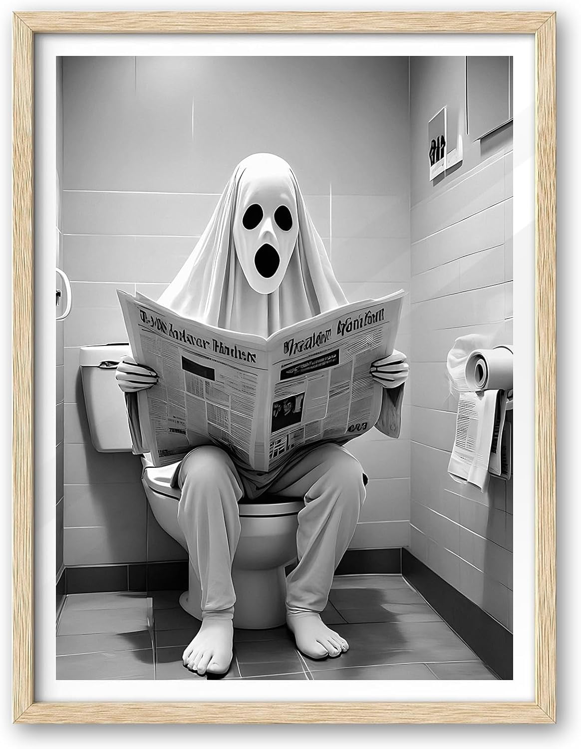 AVOI Ghost Reading Newspaper on Toilet Unframed Wall Art, 12x16 in ...