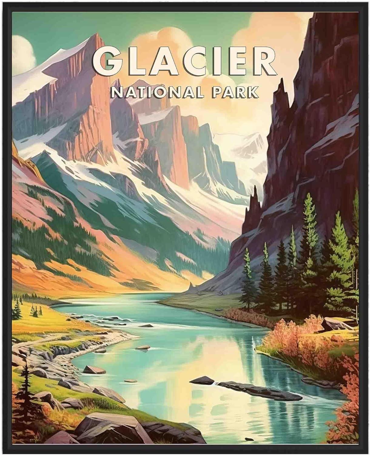 AVOI Glacier National Park Poster Art Print Retro Mountain Lake Wall ...