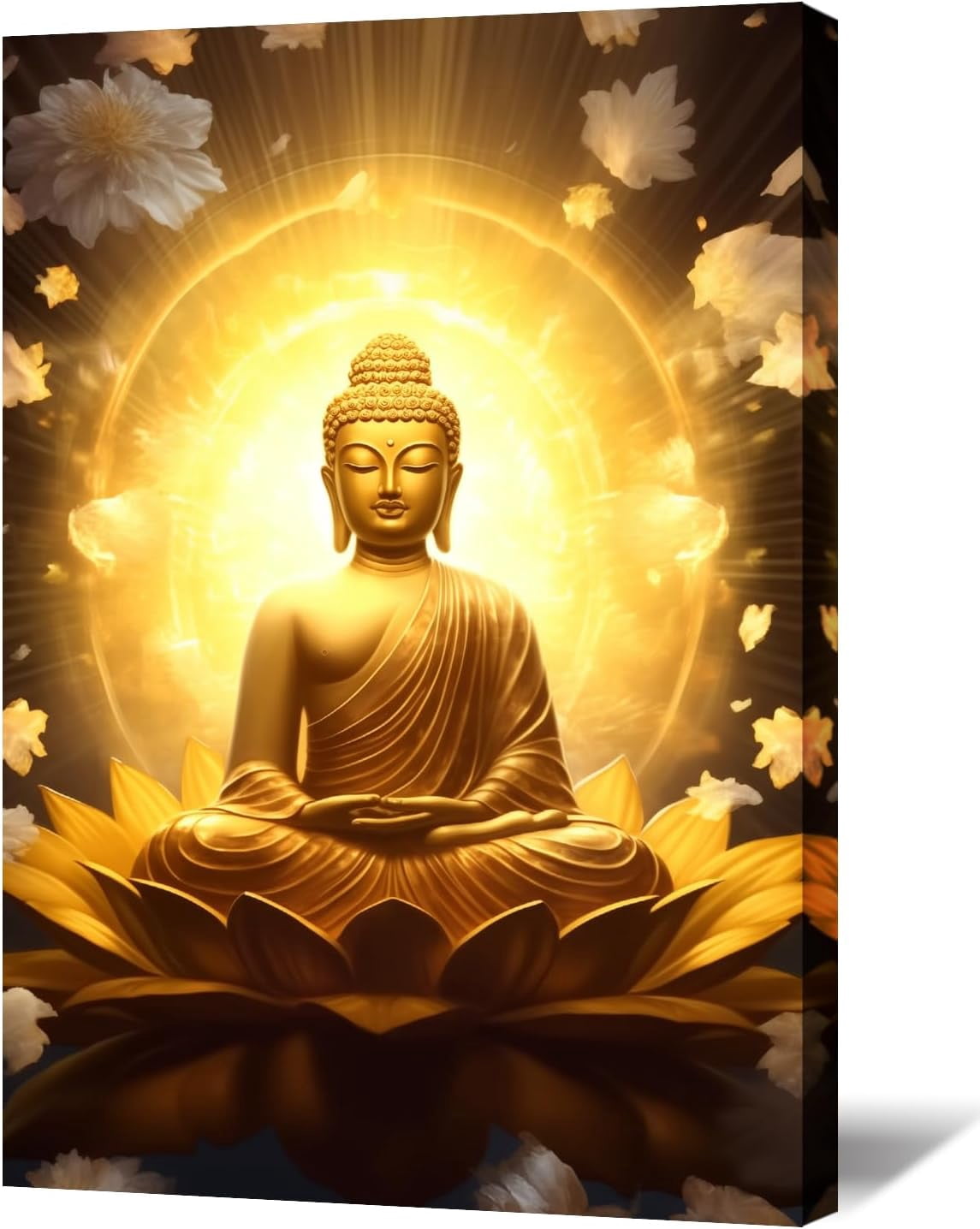 AVOI Gold Buddha Canvas Wall Art Zen Statue on Lotus Picture Floral ...