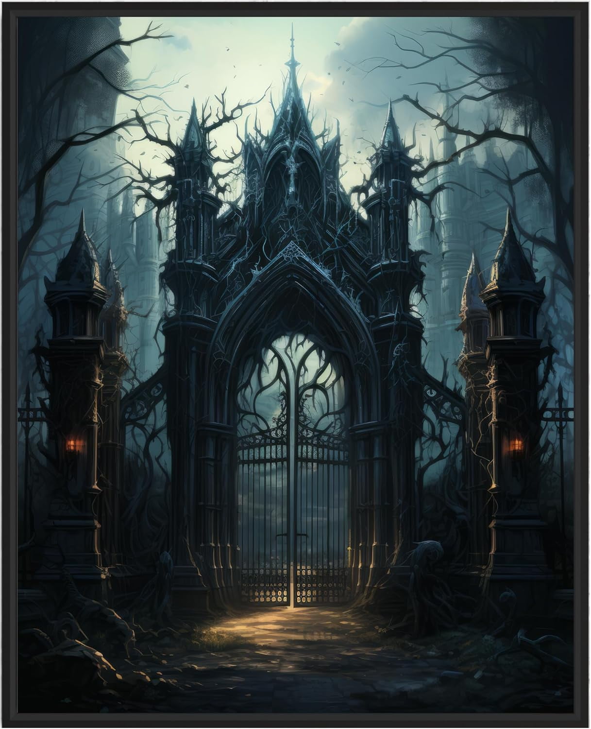 AVOI Gothic Cemetery Gates Wall Art Poster, Spooky Haunted Picture ...