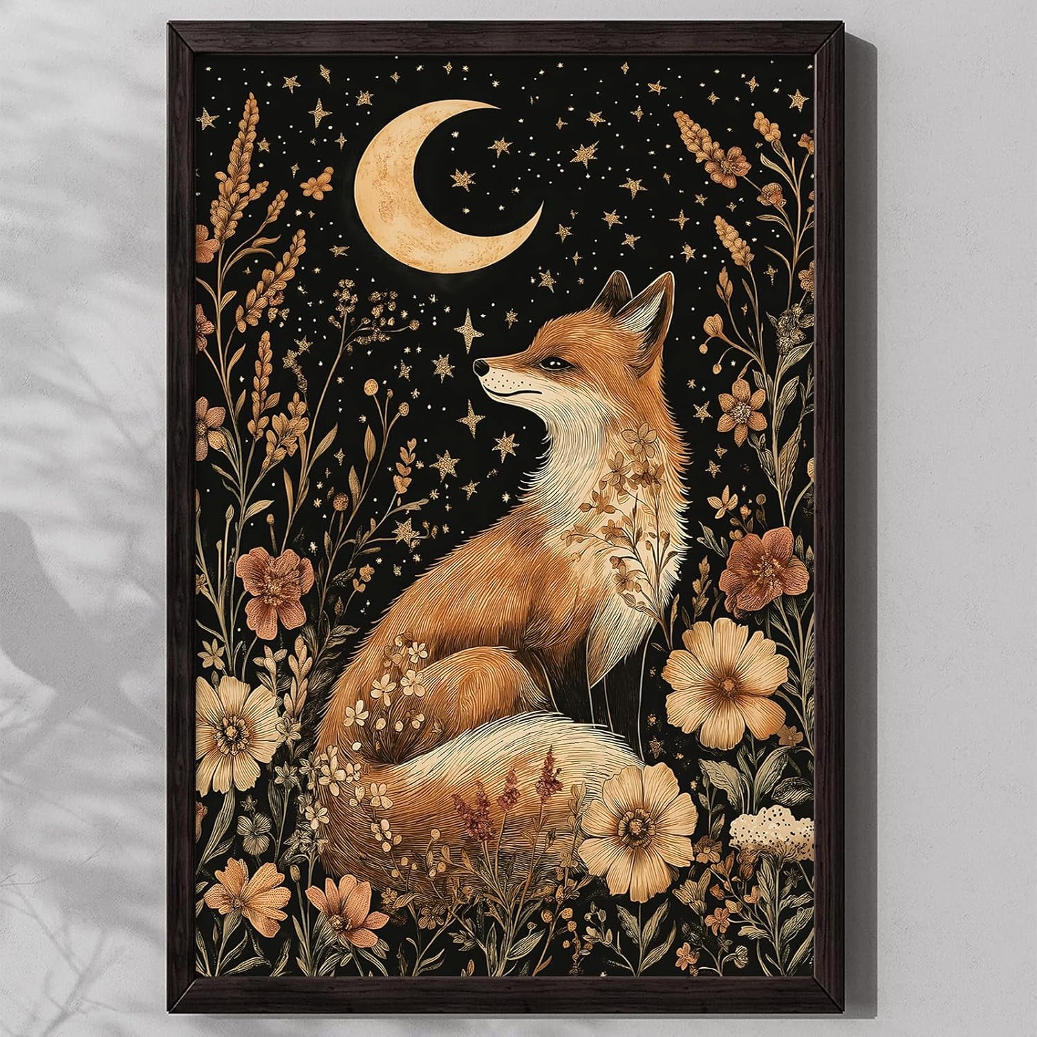 AVOI Gothic Fox Wall Art Moody Moon Print Vintage Fox Canvas Dark Academia Animal Painting ...