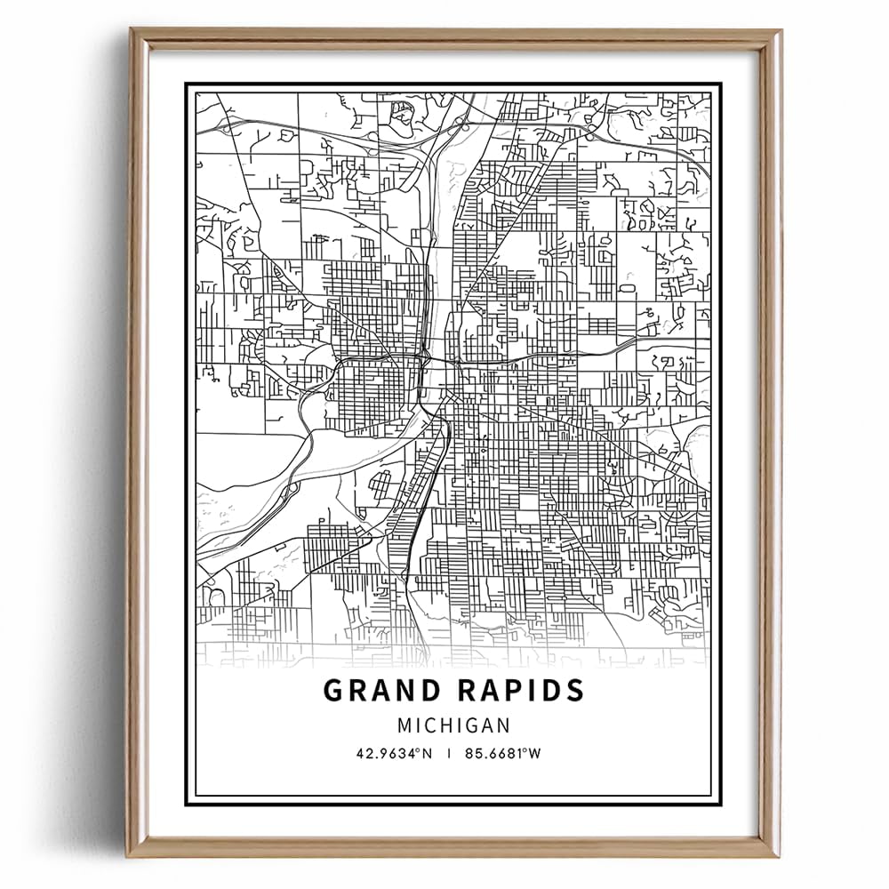 AVOI Grand Rapids Michigan Poster - Minimalist Black White Wall Art ...