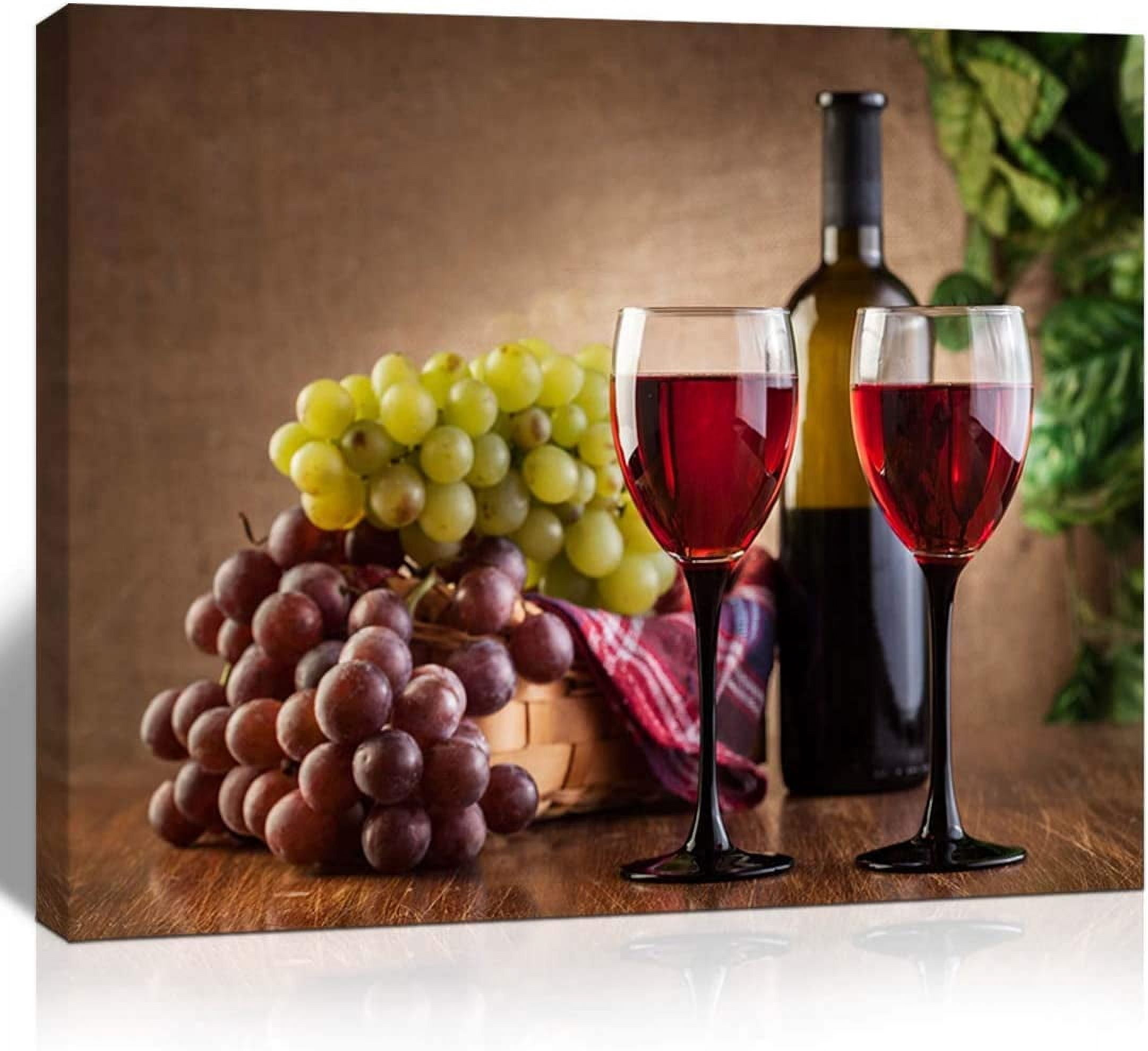 AVOI Grape Wine Wall Art Giclee Red Wine Bottles and Glasses Painting ...