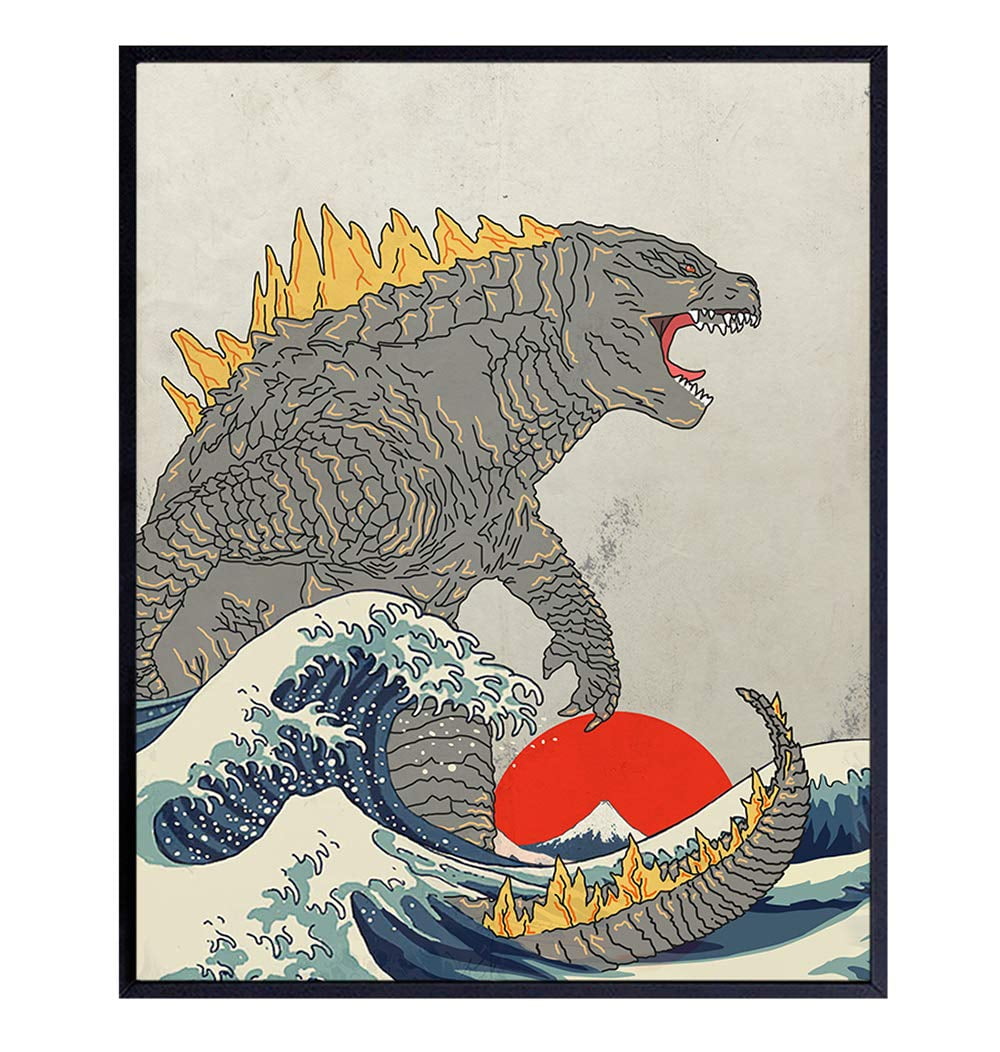 AVOI Great Wave Off Kanagawa Godzilla Poster, Monster Movie Wall Decor ...