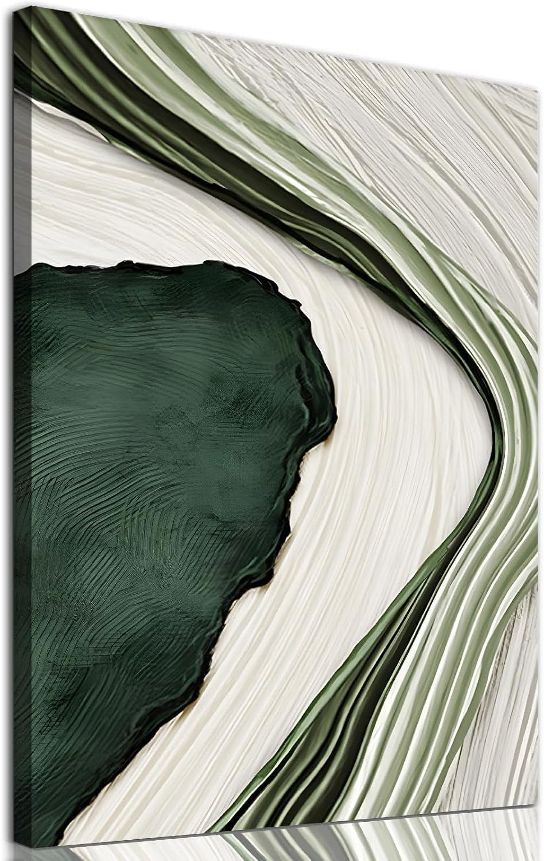 AVOI Green Abstract Pictures Green White Canvas Wall Art Emerald ...