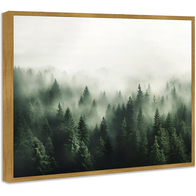 AVOI Green Fog Pine Tree Forest Canvas Wall Art 8x10in Framed Modern ...