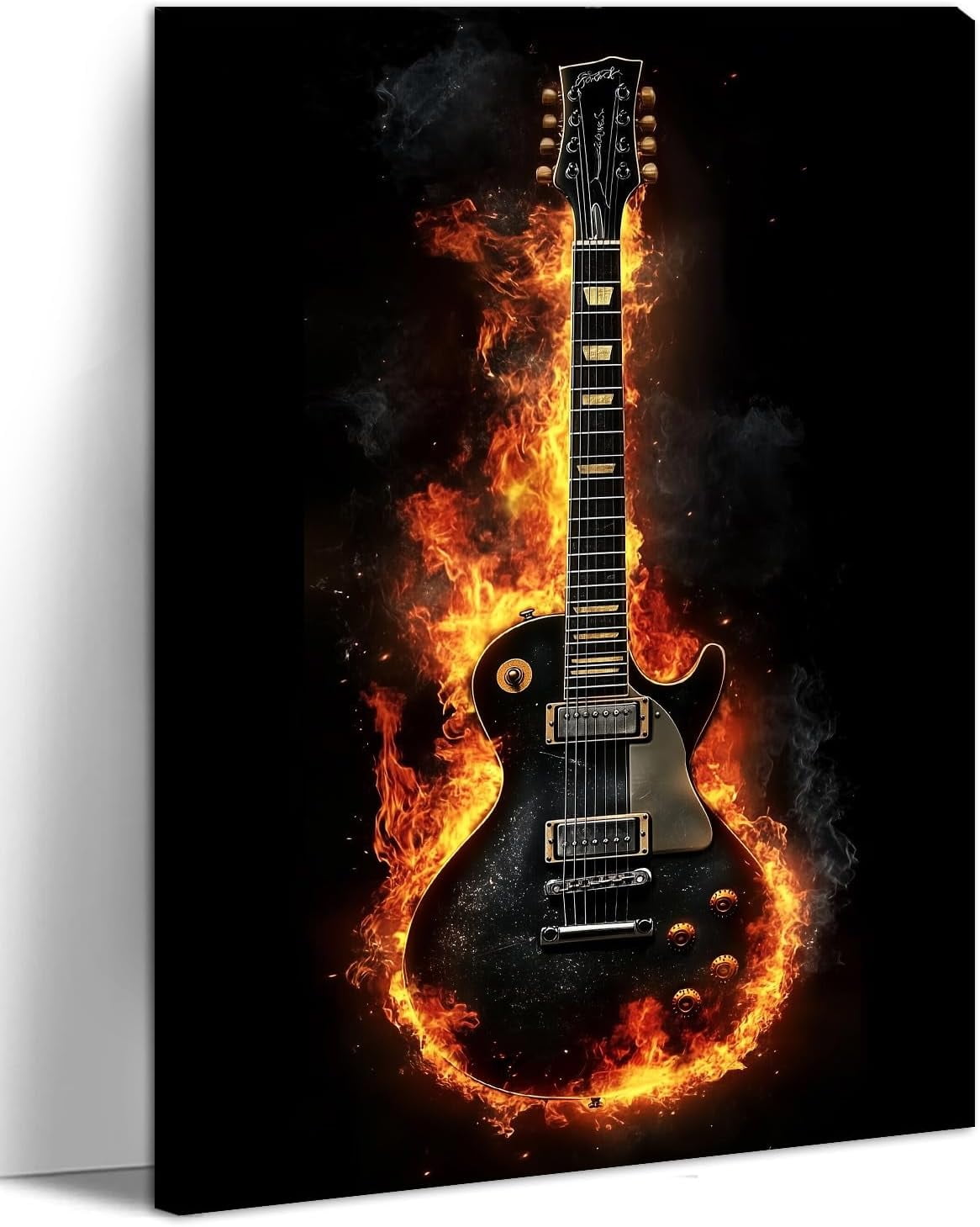 AVOI Guitar Canvas Wall Art Music Wall Decor Fire Burning Guitar ...