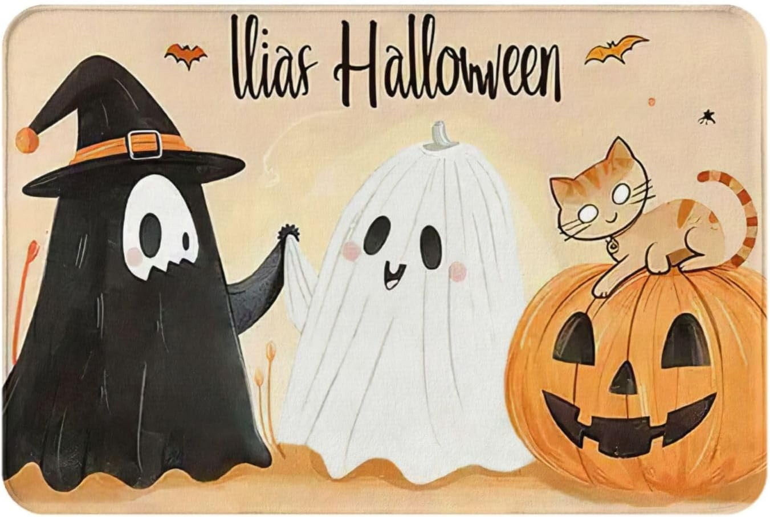 AVOI Halloween Ghost Bathroom Rug Spooky Pumpkin Bat Bath Mat Non Slip ...