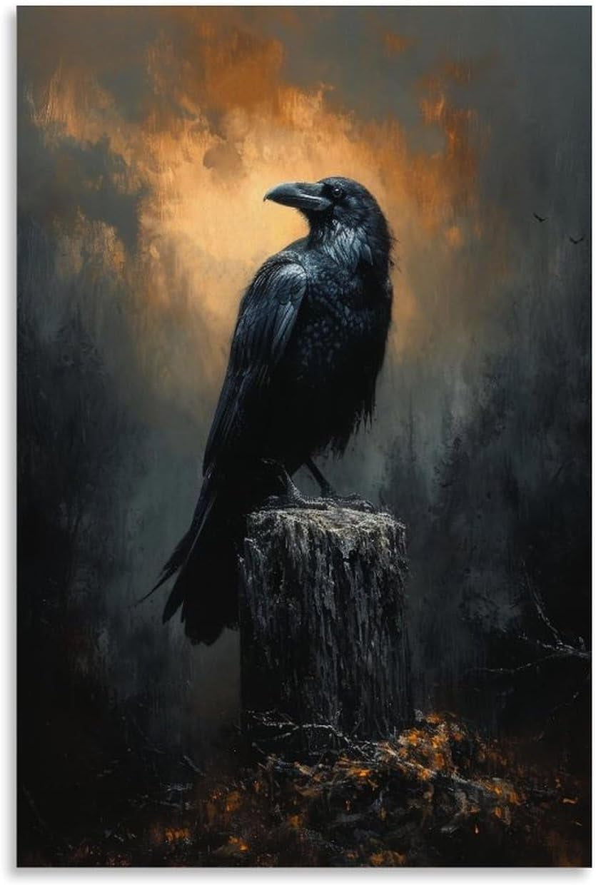 AVOI Halloween Poster Raven Wall Art Black Crow Canvas Print Gothic ...