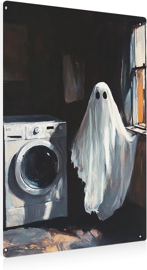 AVOI Halloween Sign Decor Cute Gothic Ghost Metal Tin Sign Laundry Day ...