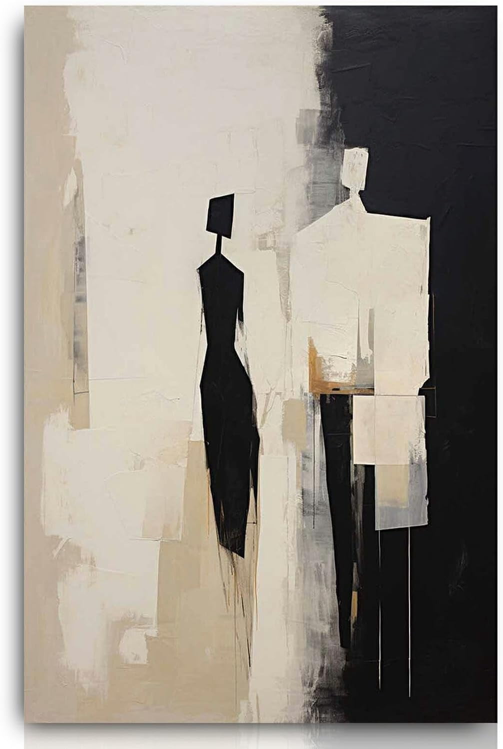 AVOI Hand Painted Beige Couple Oil Painting Classic Abstract Wall Art ...
