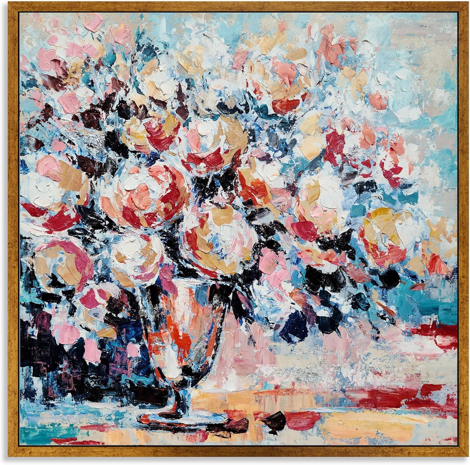 AVOI Hand Painted Colorful Floral Canvas Pictures with Gold Foil ...