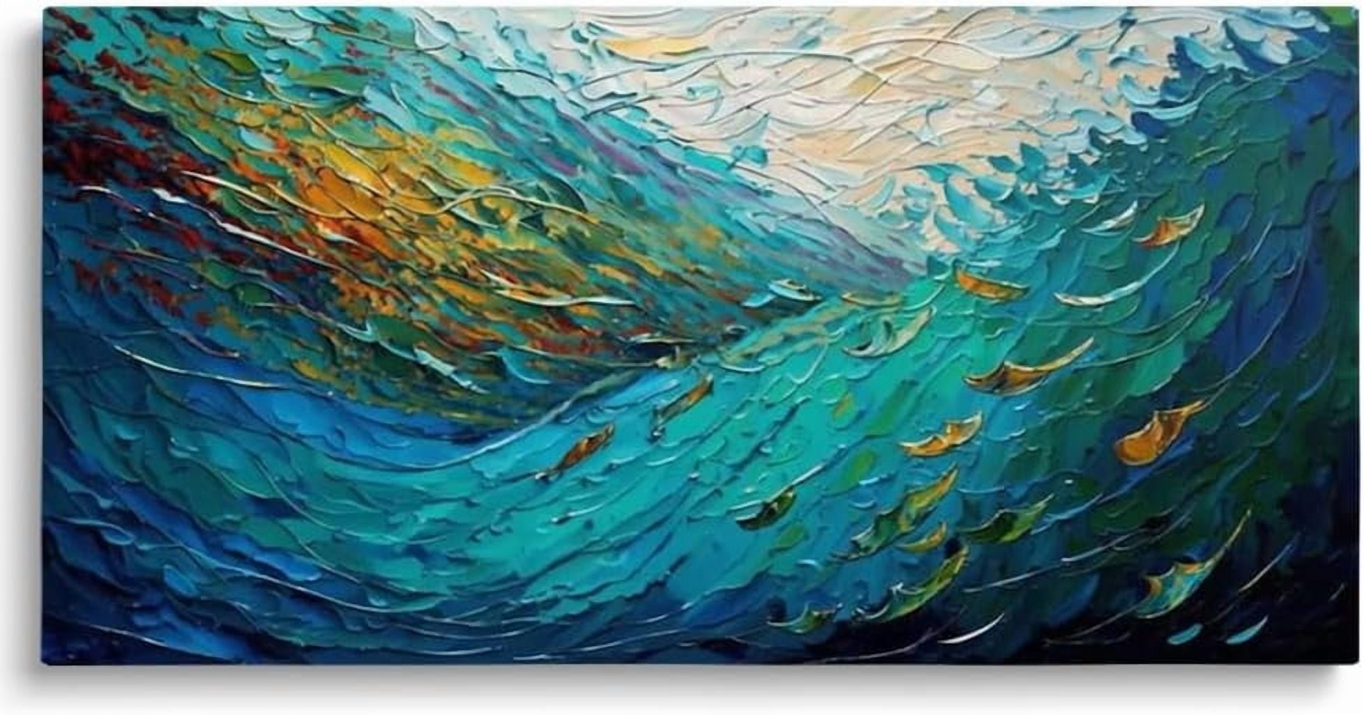 AVOI Hand Painted Seascape Oil Painting On Canvas Hand Made Modern Blue ...