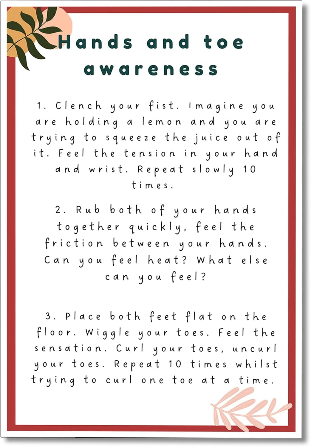 AVOI Hands and Toe Awareness Mental Health Canvas Wall Art - Calming Corner Classroom Poster ...