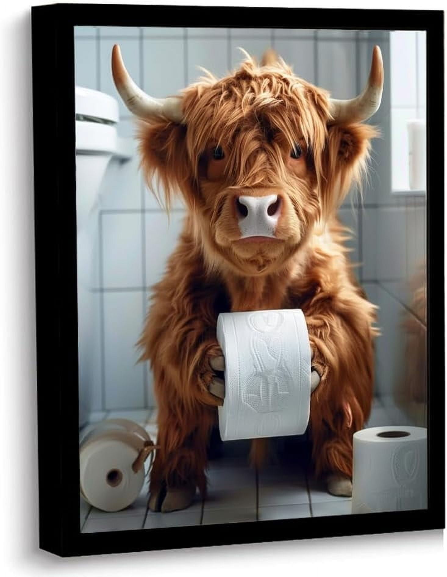 AVOI Highland Cow Bathroom Unframed Wall Art, Funny Animal Print ...