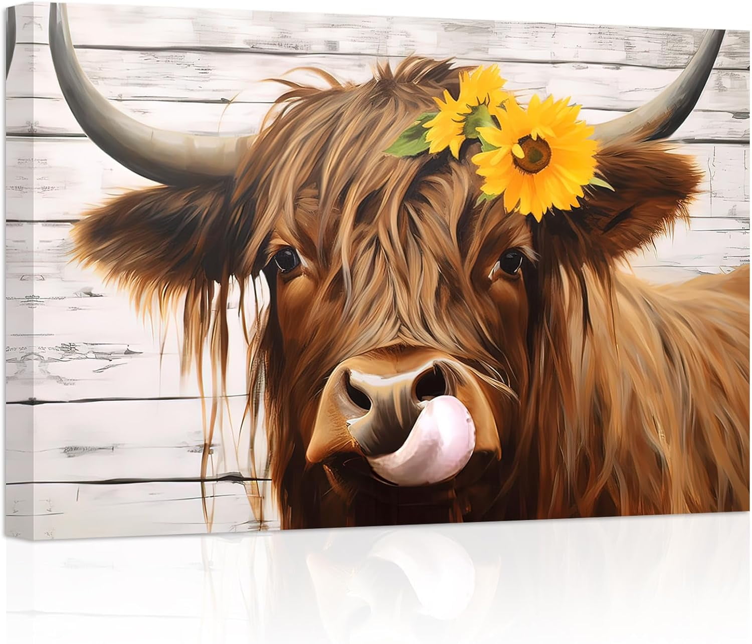 AVOI Highland Cow Canvas Wall Art Cute Cattle with Flower Poster Prints ...