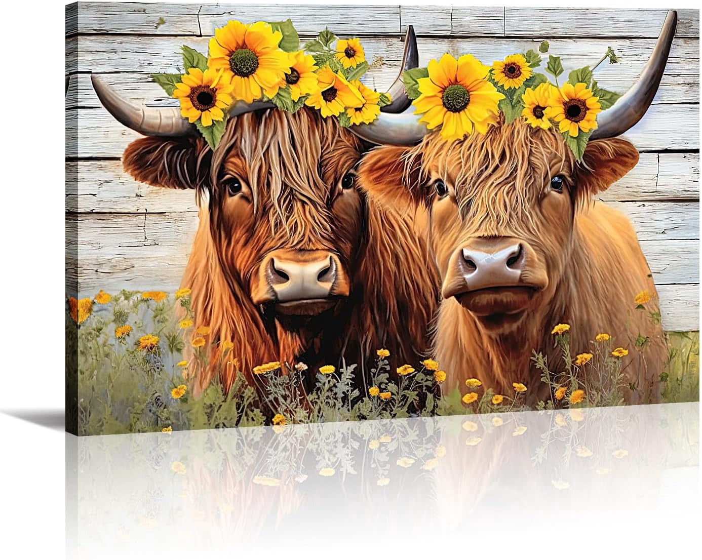 AVOI Highland Cow Canvas Wall Art Farmhouse Animal Painting Sunflower ...