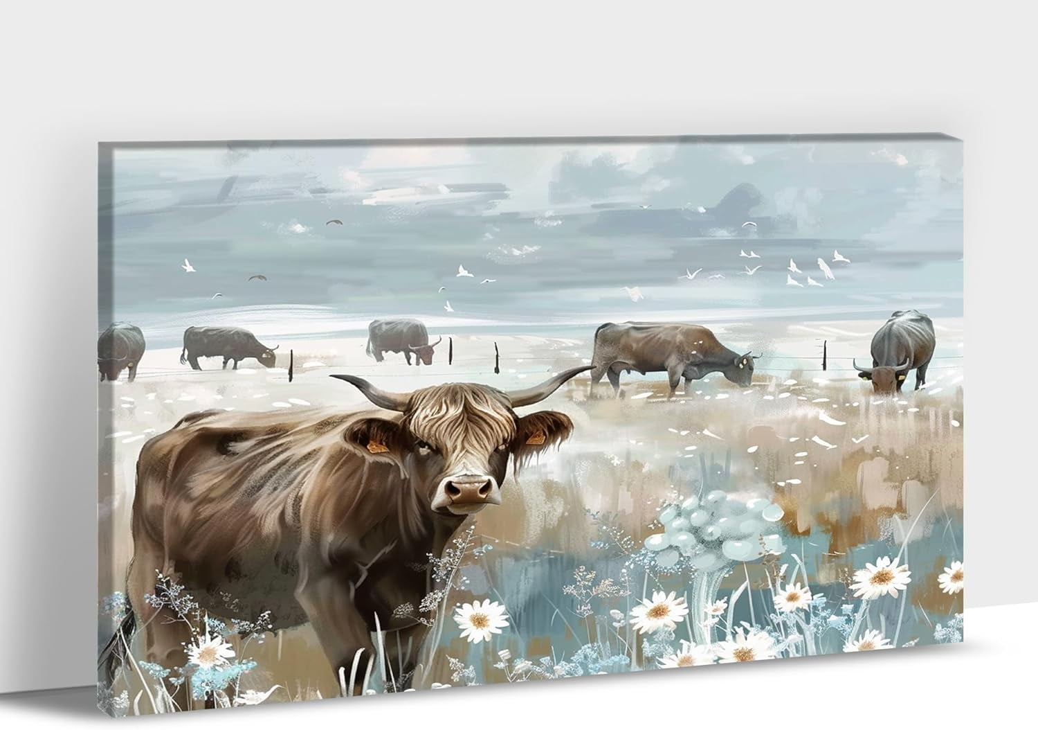 AVOI Highland Cow Canvas Wall Art Farmhouse Wall Graffiti Decor ...