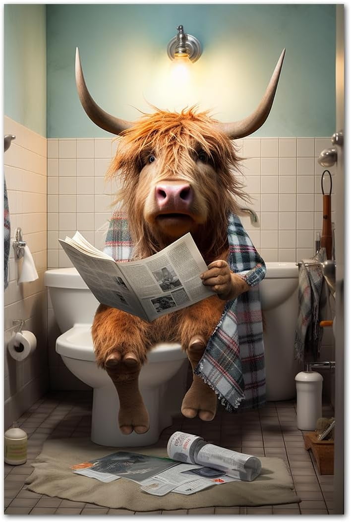 AVOI Highland Cow Wall Art Funny Animal Toilet Pictures Bathroom Wall ...