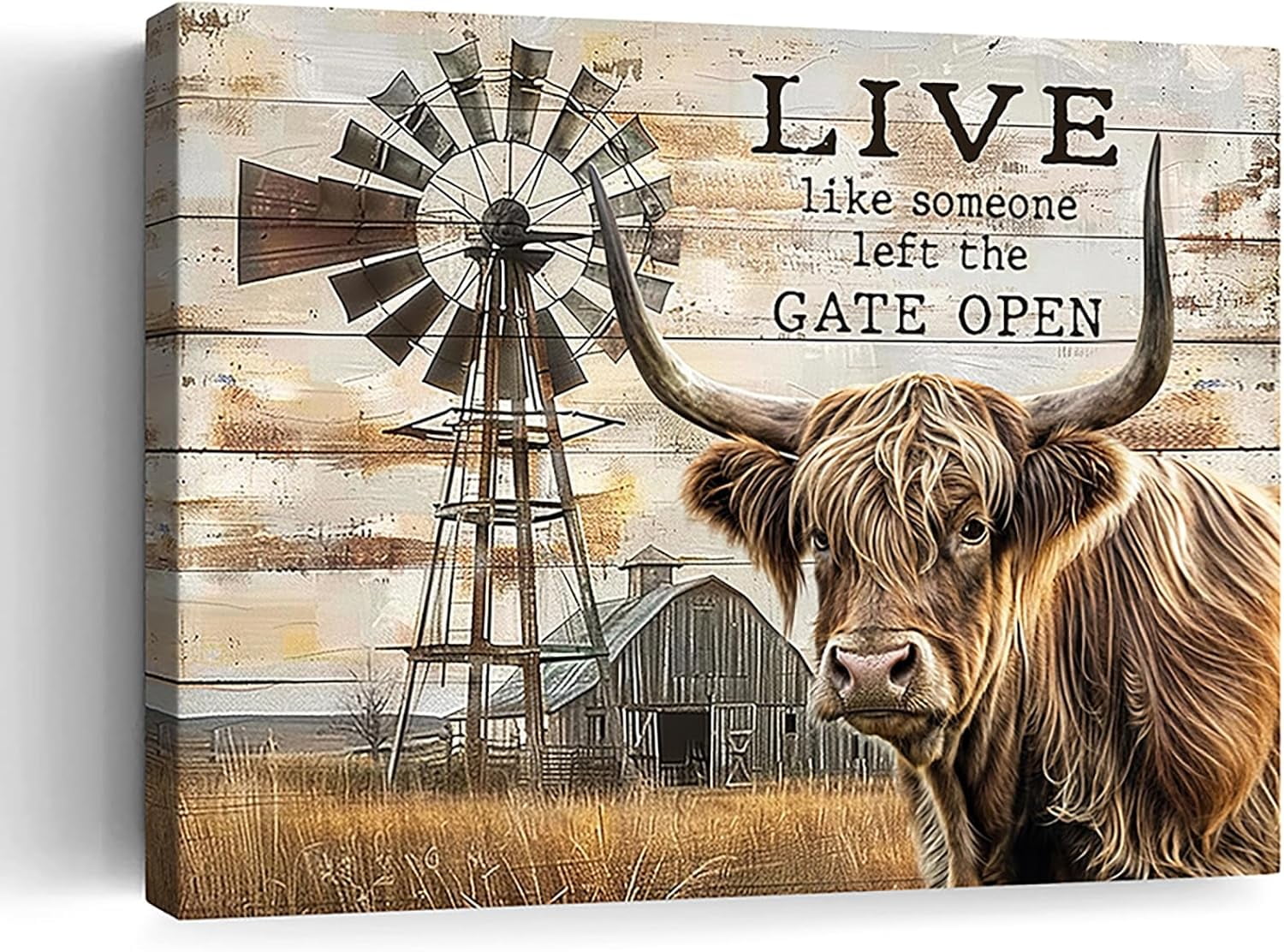 AVOI Highland Cow Western Windmill Wall Art Decor Farmhouse Rustic ...