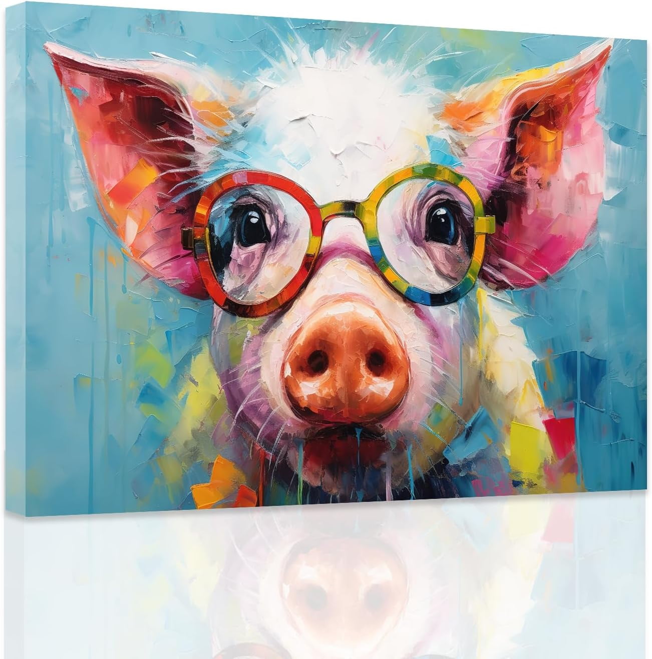 ASPORIC Animals with Glasses Wall Art Farm Animal Pictures Abstract Pig ...