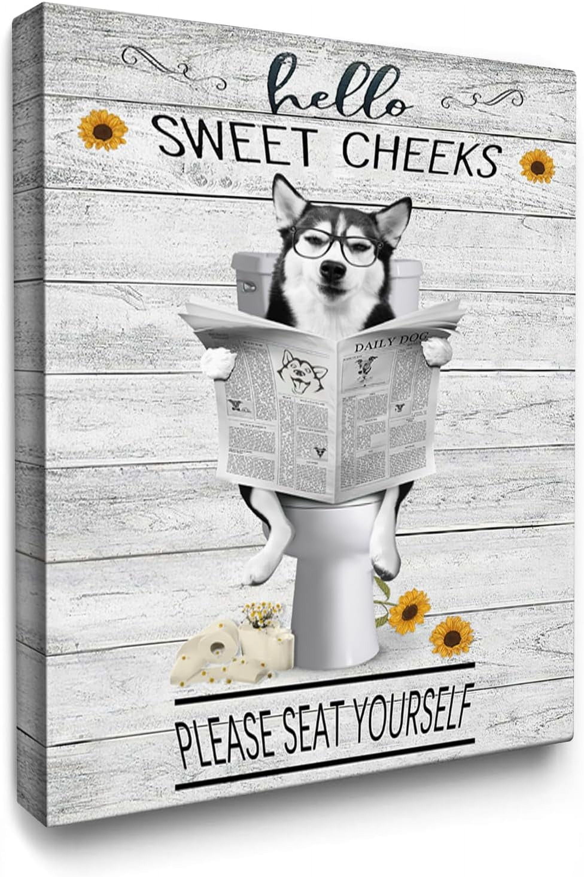 AVOI Husky Dog Bathroom Canvas Wall Art Funny Husky Sitting in Toilet ...