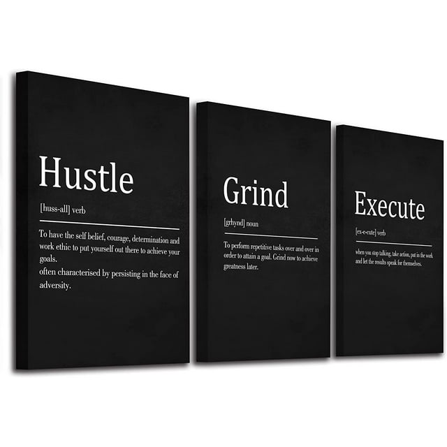 AVOI Hustle Grind Execute - Wall Decor Canvas Office Art, Inspirational ...