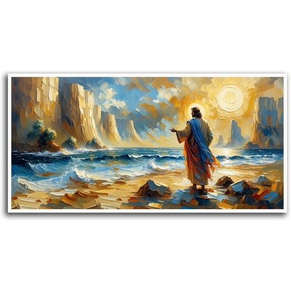 AVOI Inspirational Canvas Painting Jesus Standing on Rocky Beach Bible ...