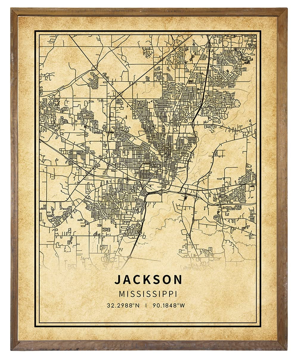 AVOI Jackson MS Vintage Poster - Jackson MS Map Wall Art - Jackson MS ...