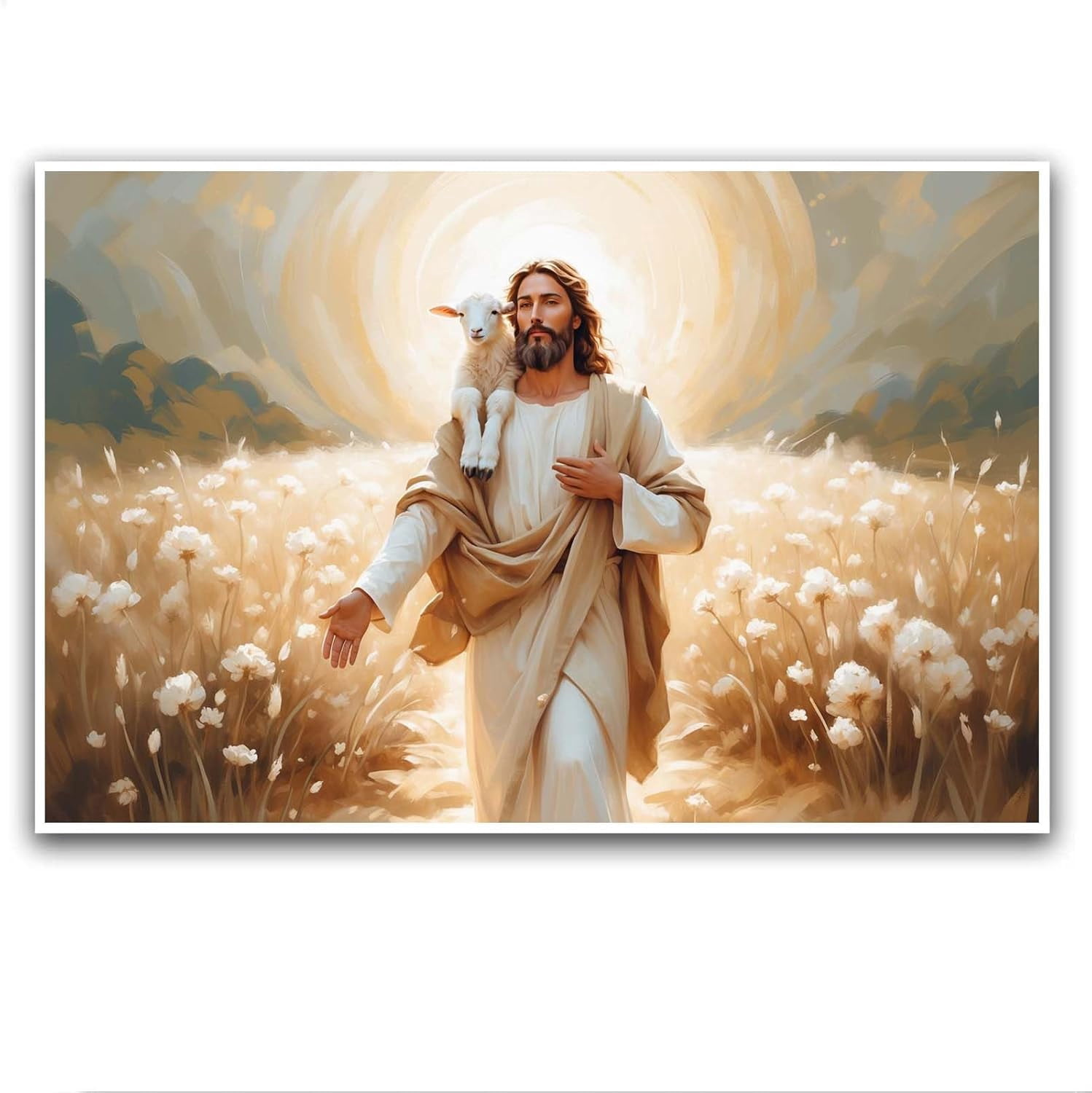 AVOI Jesus Carrying Sheep Walking Canvas Painting Wall Art Painting ...
