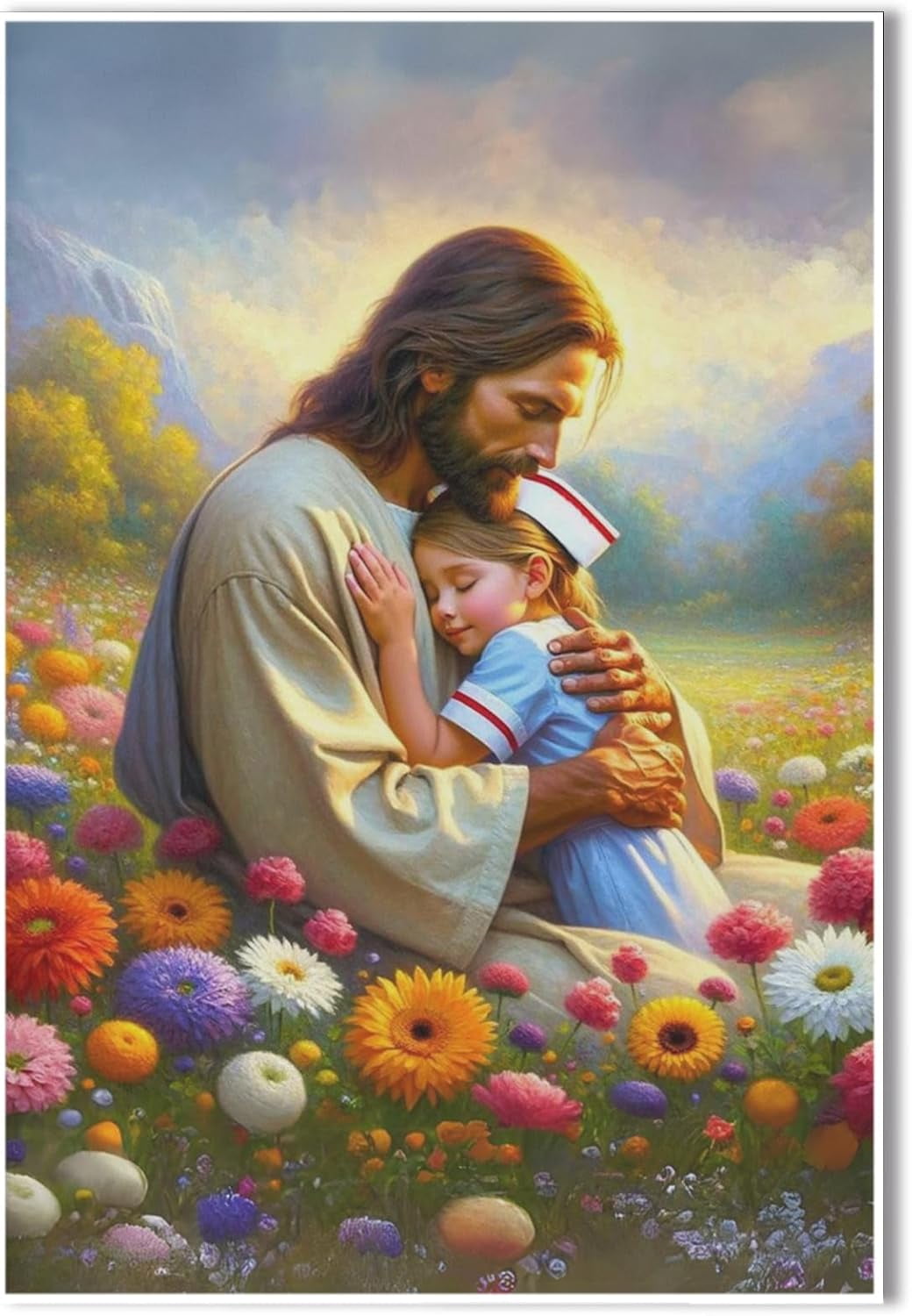 AVOI Jesus Christ Hugs Nurse Child Flower Print Art Oil Painting Bible ...