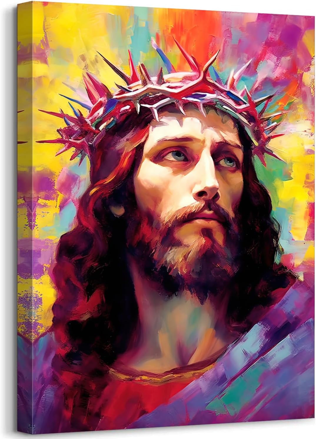 AVOI Jesus Christ Wall Art Jesus Portrait Canvas Print Picture Abstract Coloful Jesus Crown of ...