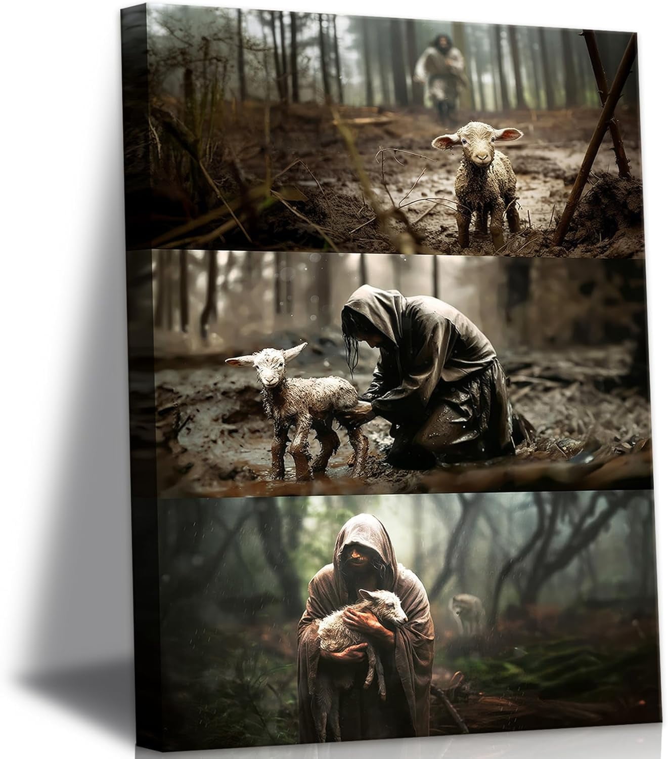 AVOI Jesus and Lamb Canvas Wall Art Jesus Save Lost Lamb Posters Prints ...