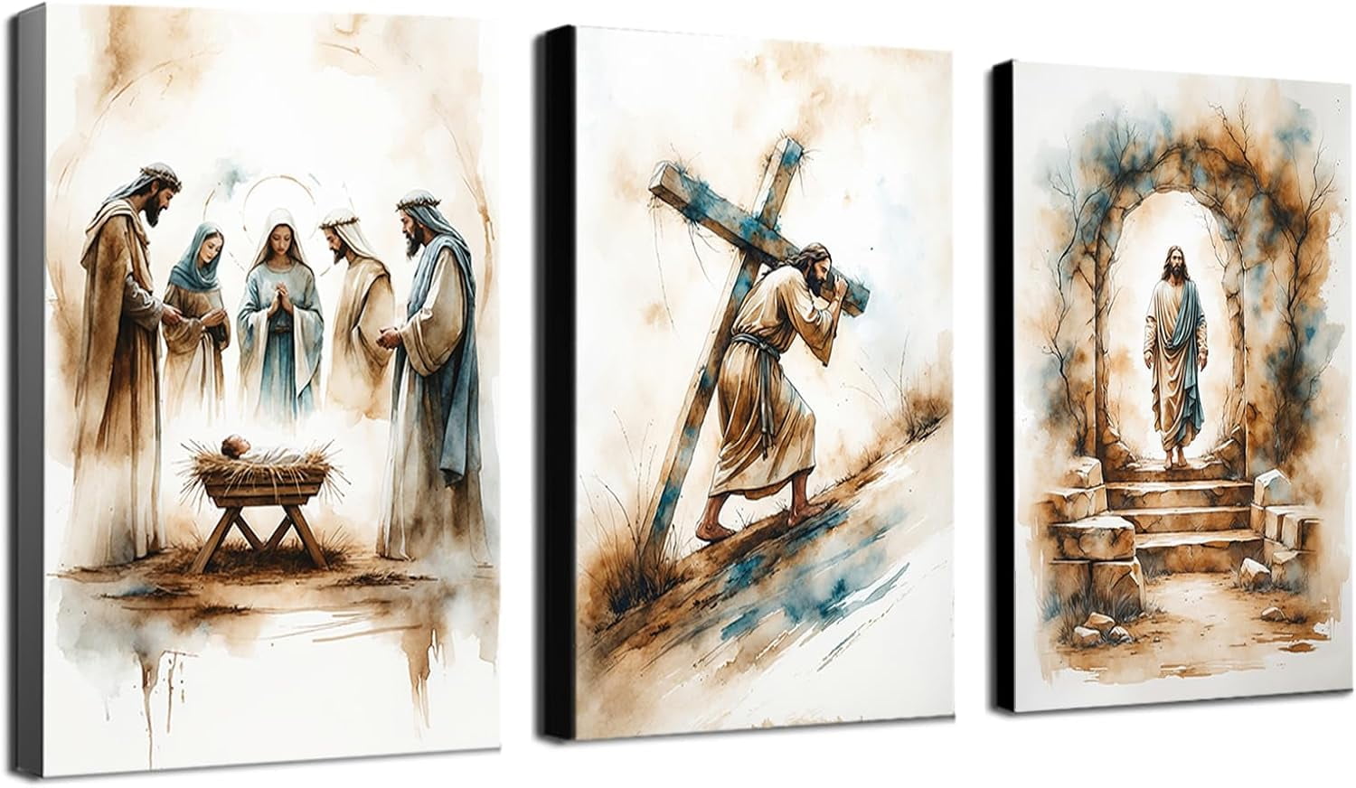 AVOI Jesus Nativity, Crucifixion, Resurrection Mural Set Inspirational ...