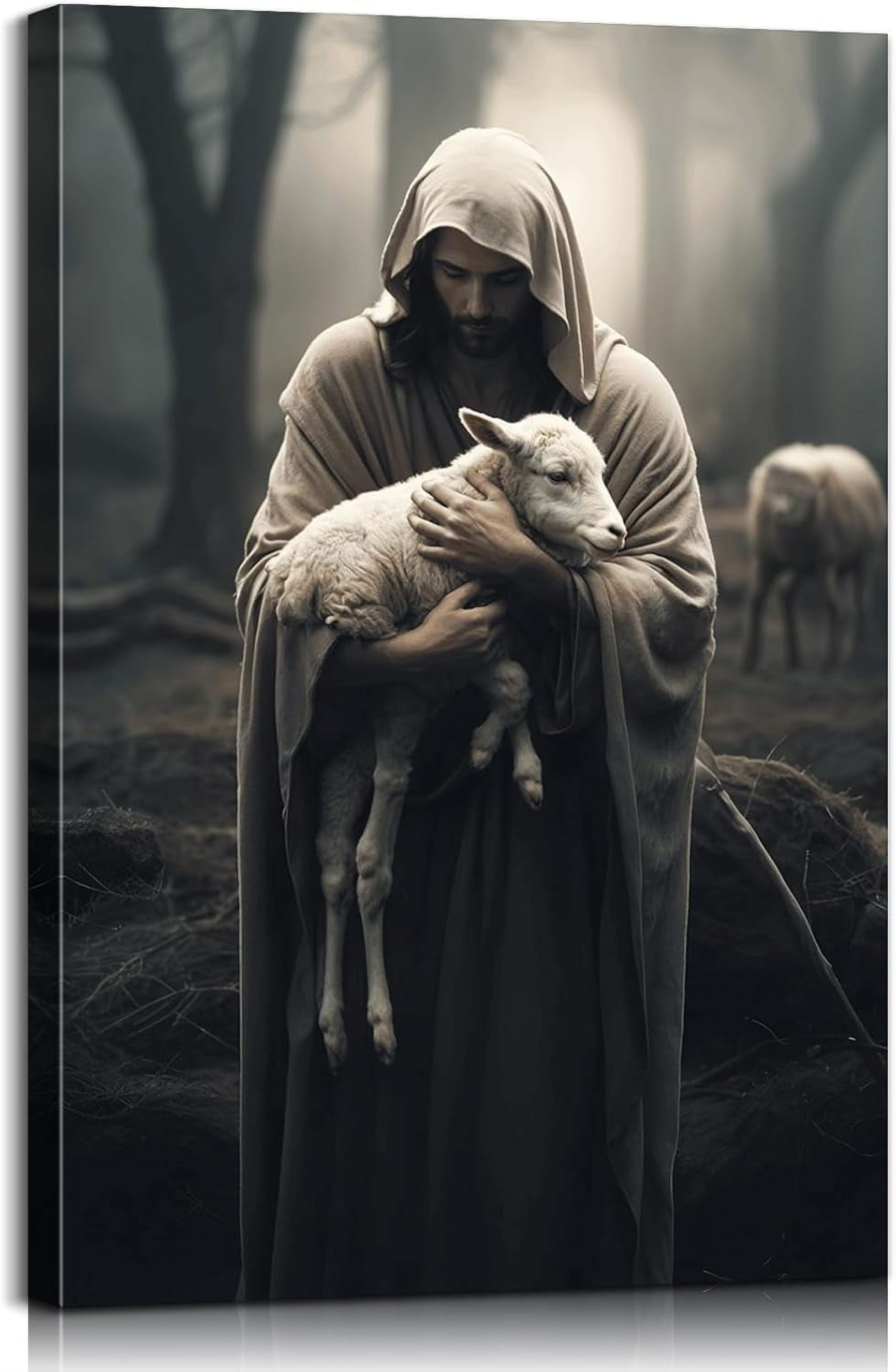 AEFER Jesus Wall Art Christian Wall Decor Jesus and Lamb Canvas Wall ...