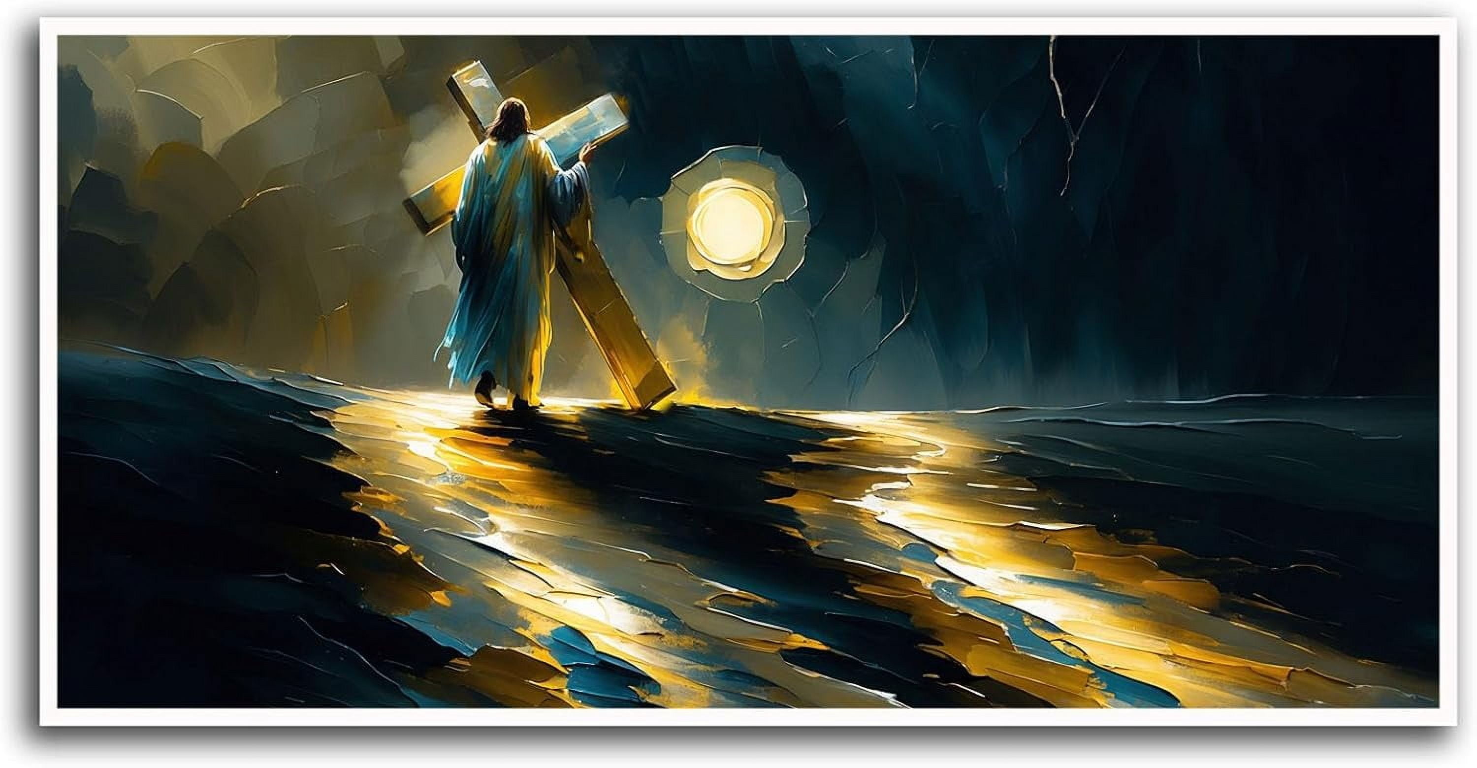 AVOI Jesus holding the cross follow him Christian painting Bible ...