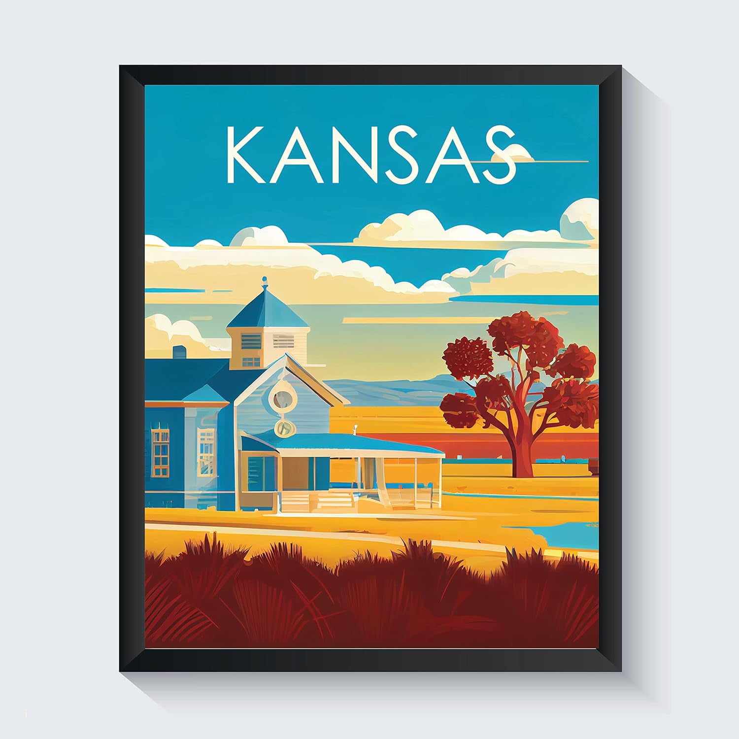AVOI Kansas Art Print, Kansas Poster Wall art Decor, Kansas State Map ...