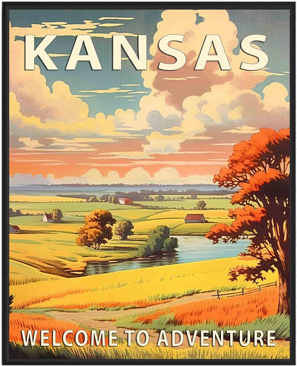 AVOI Kansas Poster Art Print, Retro States Landscape Wall art Decor ...