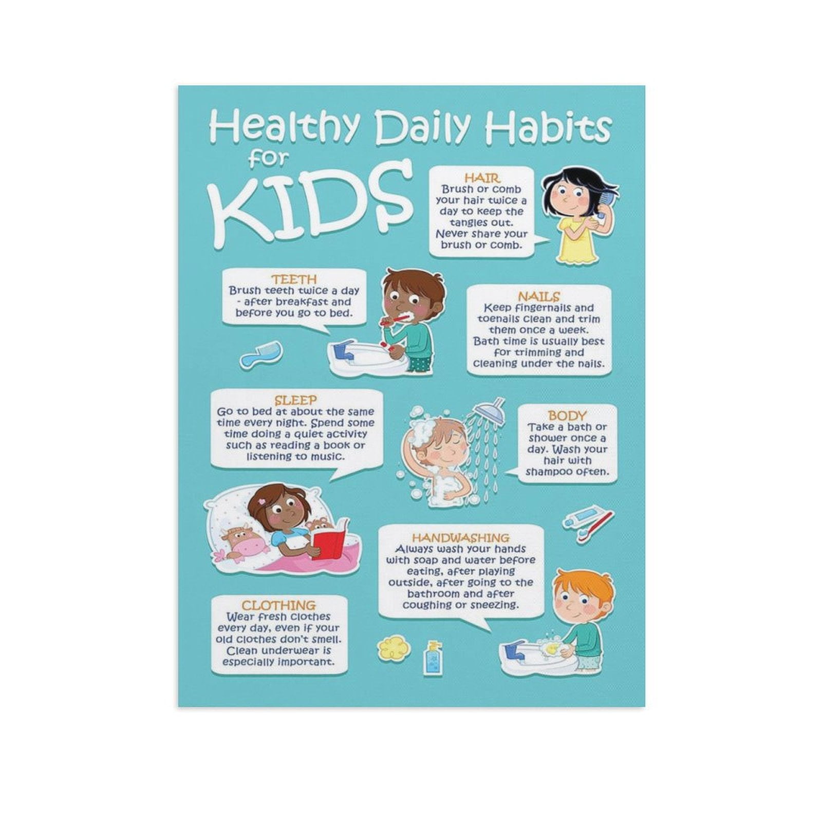AVOI Kids 7 Healthy Daily Habits Hygiene Poster - Preschool, Elementary ...