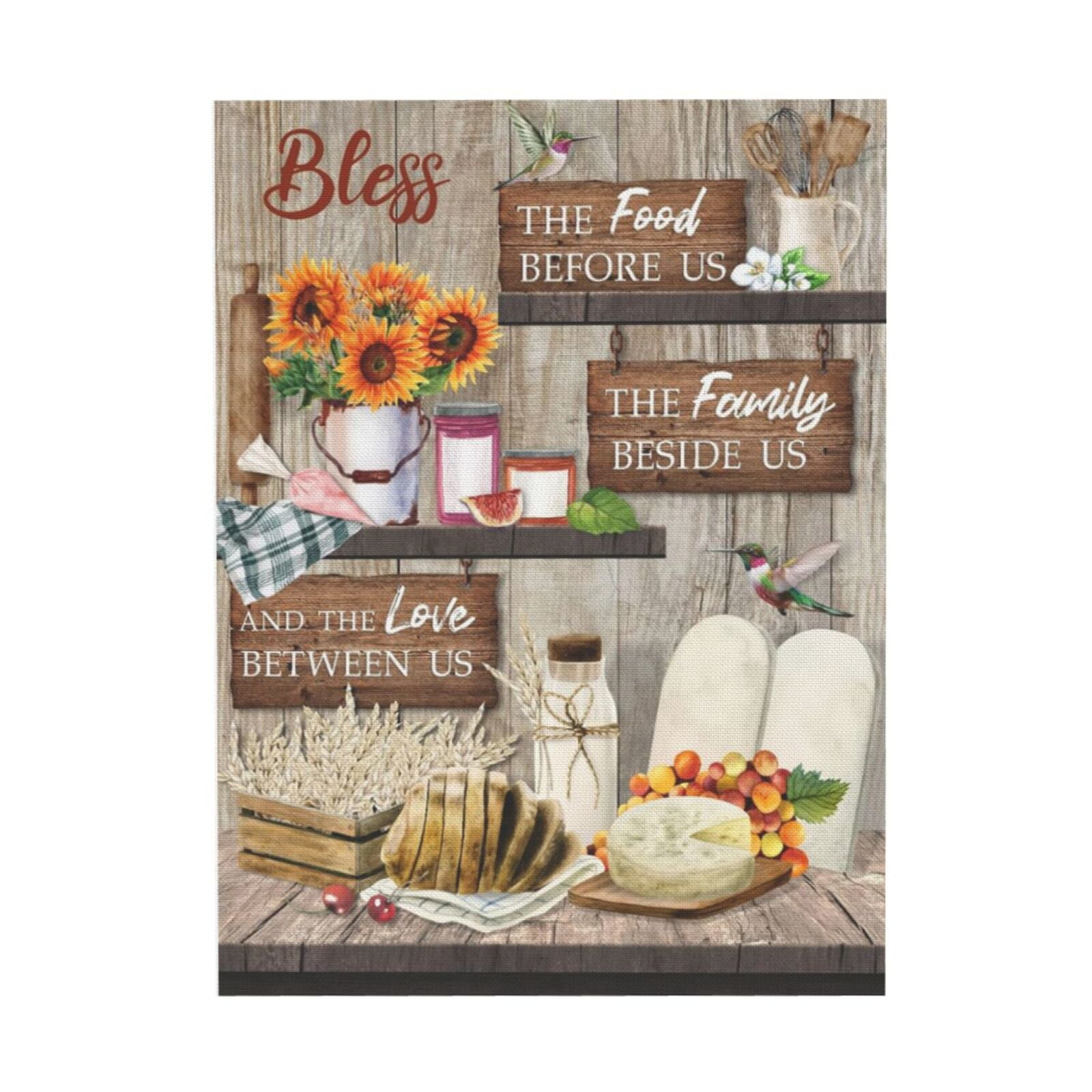 AEFER Kitchen Canvas Wall Art Bless the Food Before Us Wall Decor Rustic Blessed Sign Pictures ...