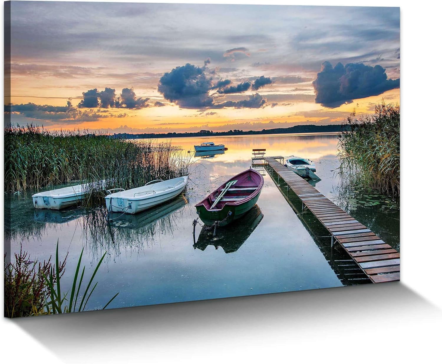 AVOI Lake Pier Canvas Wall Art: Modern Rustic Sunset Scenery Picture ...