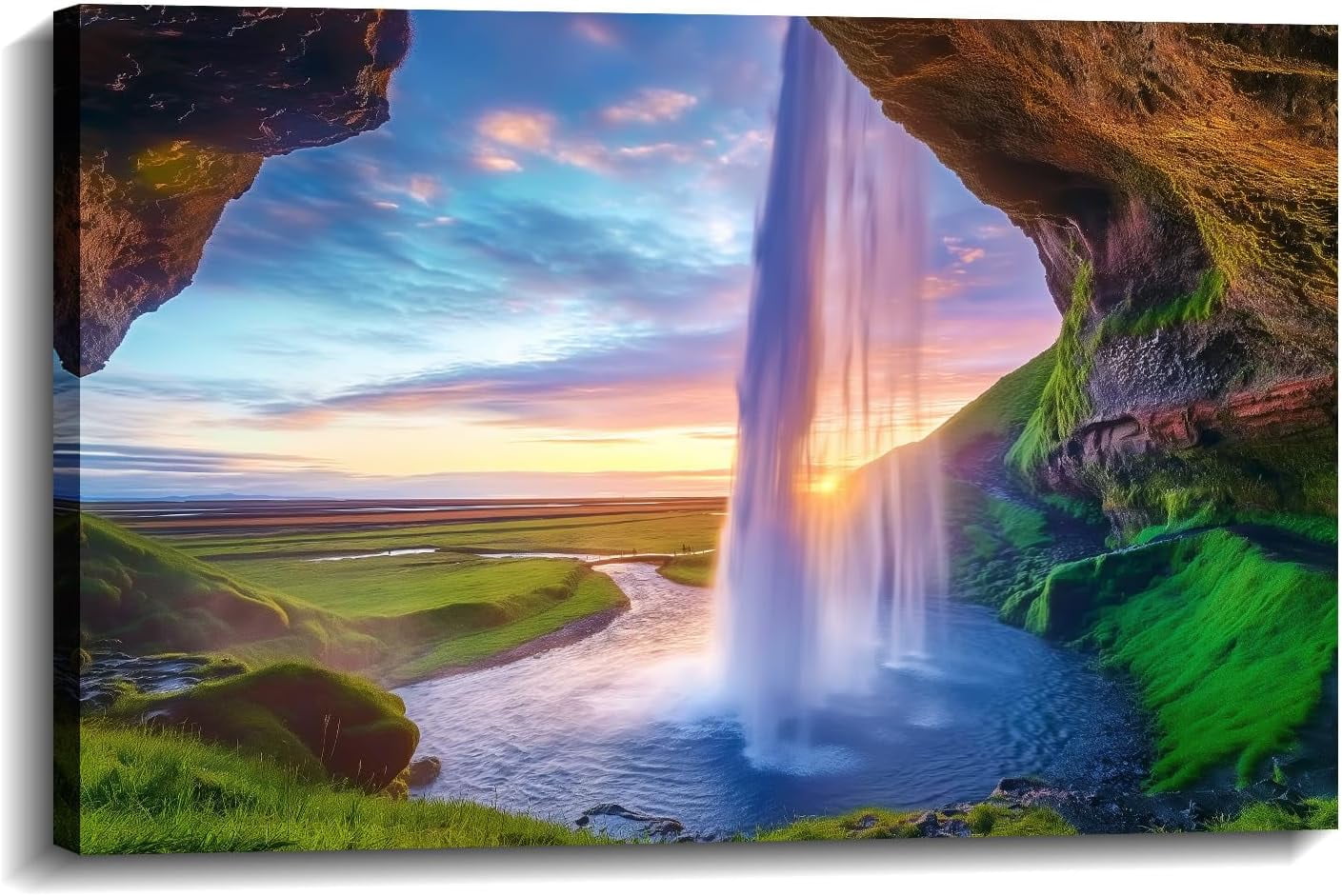 AVOI Landscape Canvas Wall Art Waterfall Pool at Sunset Picture Nature ...