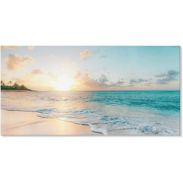 AVOI Large Beach Sunset Canvas Wall Art for Living Room Blue Sea Prints ...