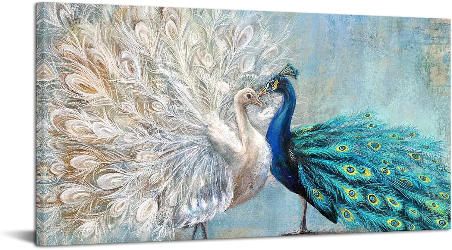 AVOI Large Peacock Canvas Wall Art Vintage Blue and White Peacock ...