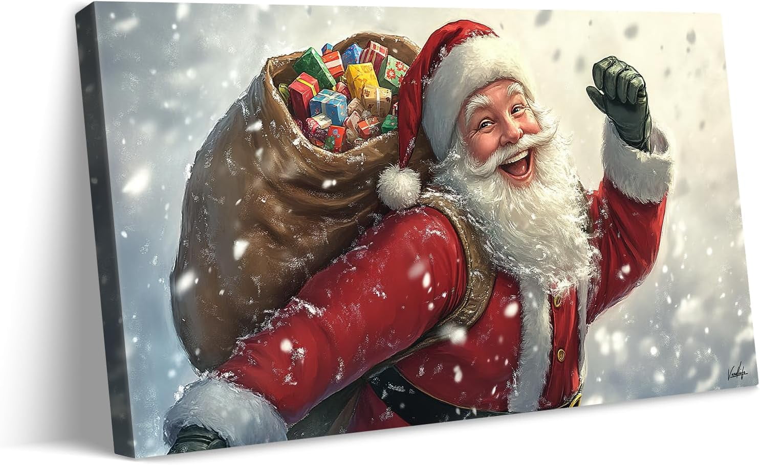 AVOI Large Vintage Christmas Canvas Wall Art Happy Santa Claus on Way ...