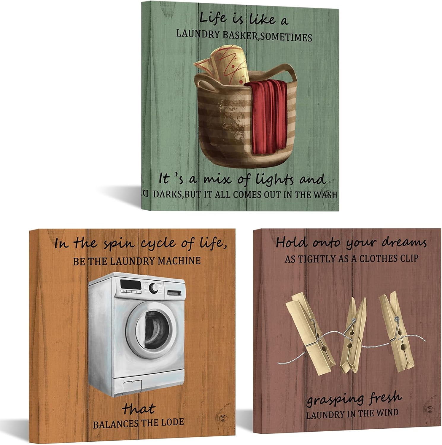 AVOI Laundry Room Canvas Wall Art - 'Wash, Dry, Fold' Laundry Signs ...