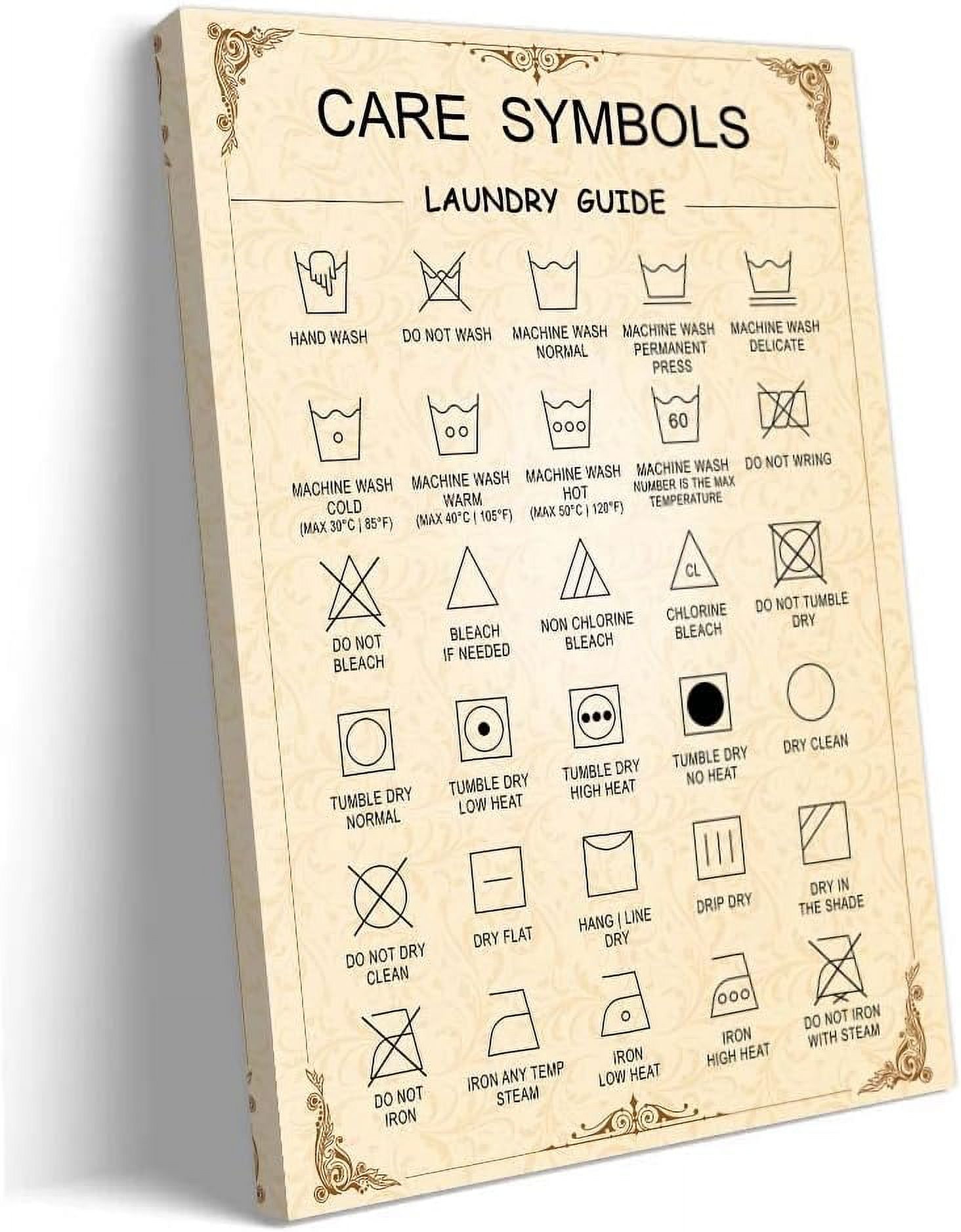 AVOI Laundry Symbols Wall Art Knowledge Canvas Wall Art Laundry Guide Vintage Infographic Poster ...