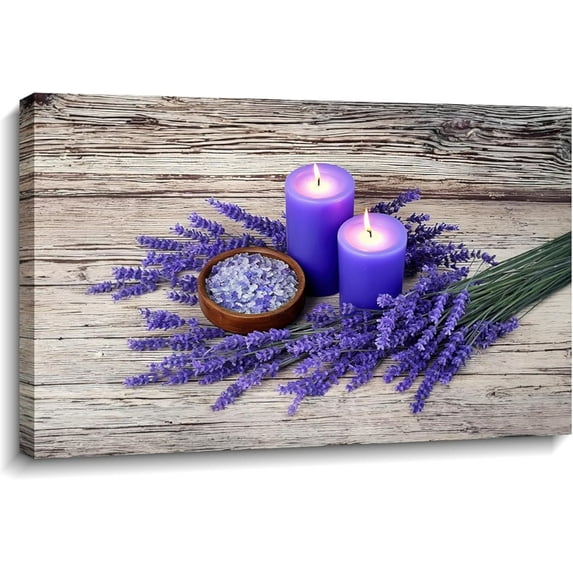 AVOI Lavender Canvas Wall Art Purple Flower and Scented Candle on Board ...
